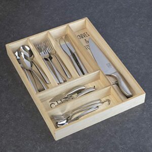 10 Street Home Large Wood Decorative Flatware Organizer For Kitchen Drawer, with 6 Compartments; Silverware and Utensil Holder