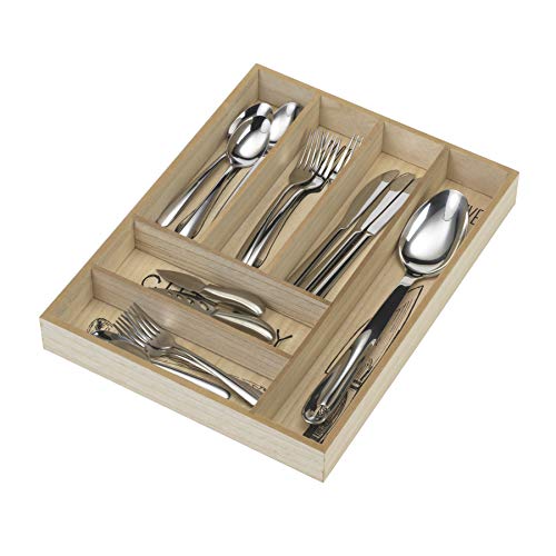 10 Street Home Large Wood Decorative Flatware Organizer For Kitchen Drawer, with 6 Compartments; Silverware and Utensil Holder