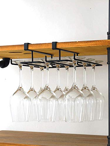 Bafvt Wine Glass And Mug Holder - 3 Rows Stemware Rack Under Cabinet25cm - black 304 Stainless Steel Hanger Storage Shelf, Fit for The Cabinet 0.8“ or Less