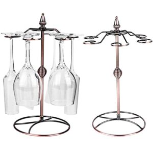 2 pack countertop wine glass rack with 6 hooks tabletop wine glass stand,metal stemware holder stand freestanding wine glass holder display rack elegant stemware storage rack for home storage,bronze