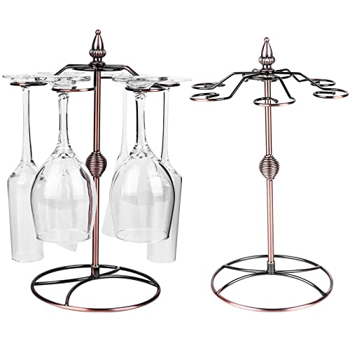 2 Pack Countertop Wine Glass Rack with 6 Hooks Tabletop Wine Glass Stand,Metal Stemware Holder Stand Freestanding Wine Glass Holder Display Rack Elegant Stemware Storage Rack for Home Storage,Bronze