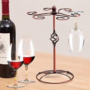 Sunnyac Scrollwork Bronze Wine Glass Rack, Elegant Freestanding Stemware Holder Stand with 6 Hooks, For Home and Bar Storage and Artistic Tabletop Display, Spiral-style（Bronze 1）