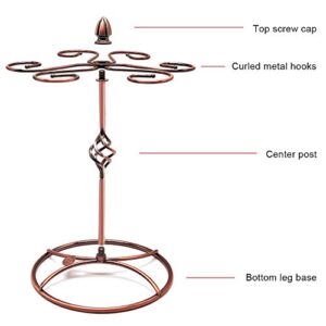 Sunnyac Scrollwork Bronze Wine Glass Rack, Elegant Freestanding Stemware Holder Stand with 6 Hooks, For Home and Bar Storage and Artistic Tabletop Display, Spiral-style（Bronze 1）