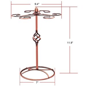 Sunnyac Scrollwork Bronze Wine Glass Rack, Elegant Freestanding Stemware Holder Stand with 6 Hooks, For Home and Bar Storage and Artistic Tabletop Display, Spiral-style（Bronze 1）