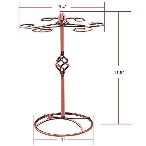 Sunnyac Scrollwork Bronze Wine Glass Rack, Elegant Freestanding Stemware Holder Stand with 6 Hooks, For Home and Bar Storage and Artistic Tabletop Display, Spiral-style（Bronze 1）