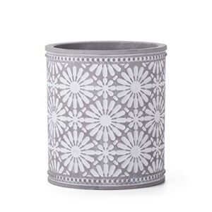 farmhouse kitchen cooking utensil holders | fine embossed cement utensils crock | cement utensil container kitchenware flatware organizer decor utensils caddy (flower pattern)