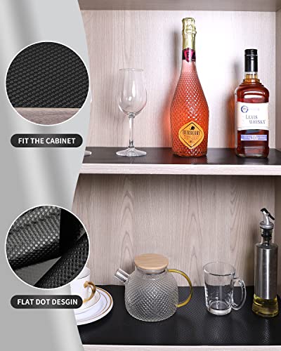 Janeart Kitchen Cabinet Shelf Liner, Non-Adhesive Shelf Liners, Easy to Cut Dot Design Drawer Liner, Non Slip Waterproof Kitchen Pantry Liner(12 inch x 72 inch, Black)