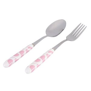 Stainless Steel Flatware Spoon for Kids, Ceramic Handle Fork Spoon Kitchen Tableware with Box Children Cutlery Set Outdoor Picnic Travel (Pink)