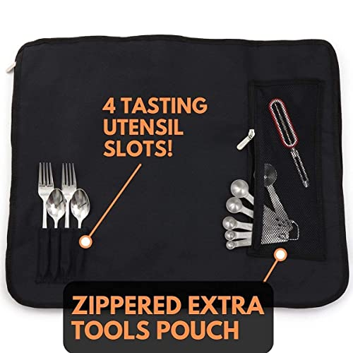 Chef’s Knife Roll (14 slots) and 10 Piece Knife Guards Bundle. Knife Bag Holds 10 Knives PLUS Meat Cleaver and Zippered Pouch. Knives Sheaths are Durable, Non-BPA, and Felt-Lined. Knives Not Included