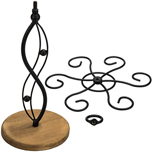 MyGift Black Metal Countertop Wine Glass Holder with 6 Hooks, Tabletop Stemware Display Rack with Burnt Wood Base - Holds 6 Wine Glasses