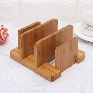 SPNEC Wooden Bamboo Cutting Board Storage Rack Pot Lids Holder Organizer Shelf Kitchen Decor