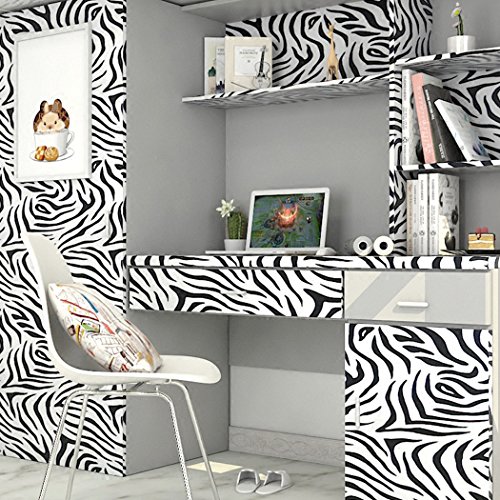 Self Adhesive Vinyl Zebra Stripes Contact Paper Decorative Shelf Liner for Cabinets Drawer Dresser Arts and Crafts Decor 17.7x78.7 Inches