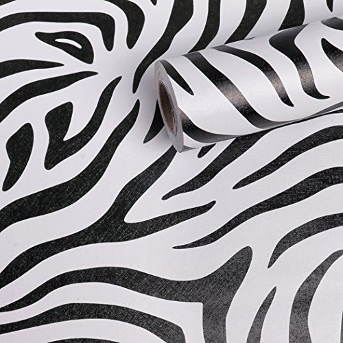 Self Adhesive Vinyl Zebra Stripes Contact Paper Decorative Shelf Liner for Cabinets Drawer Dresser Arts and Crafts Decor 17.7x78.7 Inches