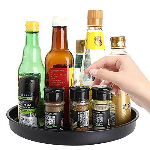 12 Inch Lazy Susan Organizer, Lazy Susan Turntable for Cabinet, Stainless Steel Spice Rack Trays Storage for Fridge Refrigerator Kitchen Bathroom Pantry Cabinet Cupboard Table Organization, Black