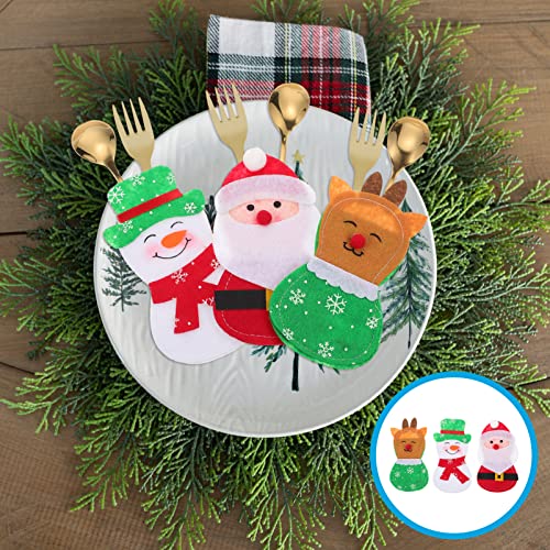 Hemoton Santa Ornament 3pcs Christmas Cutlery Bags Holder Christmas Silverware Holder Pockets Santa Snowman Reindeer Forks Bags Cutlery Holders Pockets Christmas Table Decorations Desktop Decor