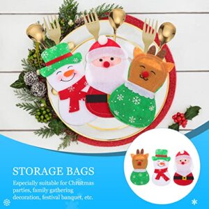 Hemoton Santa Ornament 3pcs Christmas Cutlery Bags Holder Christmas Silverware Holder Pockets Santa Snowman Reindeer Forks Bags Cutlery Holders Pockets Christmas Table Decorations Desktop Decor