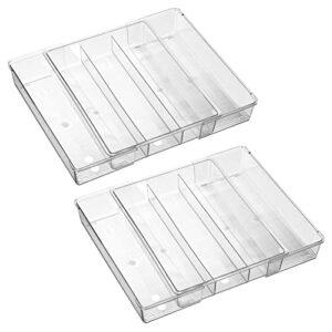 mDesign Adjustable, Expandable Plastic In-Drawer Utensil Organizer Tray Deep 3 Section Divided for Kitchen; Holds Cutlery, Flatware, Silverware, Cooking Utensils, Ligne Collection- 2 Pack - Clear