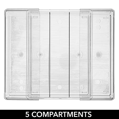 mDesign Adjustable, Expandable Plastic In-Drawer Utensil Organizer Tray Deep 3 Section Divided for Kitchen; Holds Cutlery, Flatware, Silverware, Cooking Utensils, Ligne Collection- 2 Pack - Clear