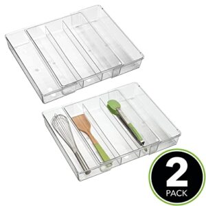 mDesign Adjustable, Expandable Plastic In-Drawer Utensil Organizer Tray Deep 3 Section Divided for Kitchen; Holds Cutlery, Flatware, Silverware, Cooking Utensils, Ligne Collection- 2 Pack - Clear