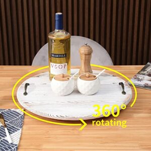 Wooden Lazy Susan Kitchen Turntable 18" Solid Wood Rotating Vintage Organizer Serving Tray Round Spins Balanced Smoothly Spice Rack for Kitchen Dining Room Pantry Cabinet Table Counter Top (White)