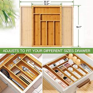 Rosas Corp Bamboo Expandable Kitchen Drawer Organizer - 100% Pure Bamboo, 7 to 9 Compartments Adjustable Drawer Dividers Organizer for Silverware, Cutlery Tray, Flatware and Other Kitchen Utensils