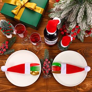 144 Pcs Christmas Plastic Silverware Set, Red Green and Gold Plastic Holiday Cutlery, 36 Spoons, 36 Forks, 36 Knives, and 36 Santa Hats Silverware Holders Xmas Tableware Fork Spoon Knife Storage Bag