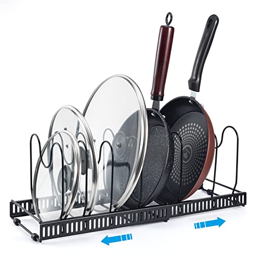 Pots and Pans Organizer Expandable Pan Organizer Pot and Pan Organizer for Cabinet Pot Lid Organizer with 10 Adjustable Dividers Pan Organizer Rack for Cabinet Countertop Cupboard Storage (Black)