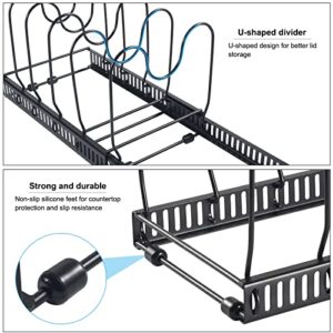 Pots and Pans Organizer Expandable Pan Organizer Pot and Pan Organizer for Cabinet Pot Lid Organizer with 10 Adjustable Dividers Pan Organizer Rack for Cabinet Countertop Cupboard Storage (Black)