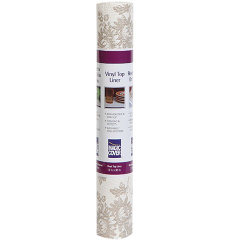 Magic Cover Vinyl Top Non-Adhesive Shelf Liner, 12-Inch by 2.5-Feet (Taupe Floral)