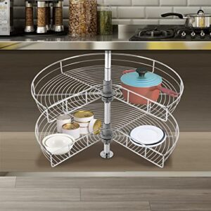 LOYALHEARTDY 28 Inch Lazy Susan Organizer, 2 Tier Lazy Kitchen Base Cabinet Corner Organizer Kitchen Corner Pantry 270° Rotating Basket Rotating Tray Kidney Lazy Susan Turntable for Cabinet