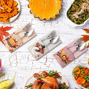 Thanksgiving Silverware Cutlery Holders - Turkey Fall Party Dinner Table Decorations Supplies 24Ct