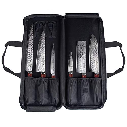 TUO Knife Bag for Chef, Padded Knife Roll, Knife Case, Durable Knife Carrier, Canvas Knife Holder for Kitchen Tools, Utensil Pockets with Shoulder Strap & Handle, which with 12 slots and Zipped Pouch