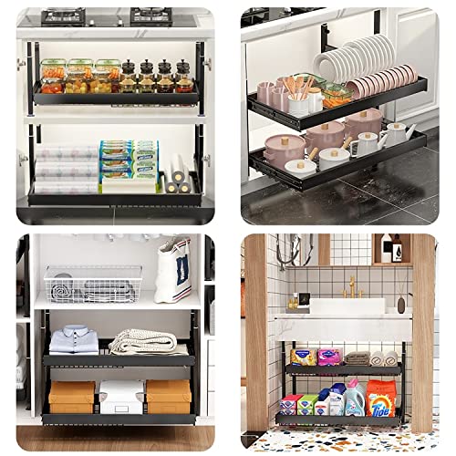 moapm Expandable Pull Out Cabinet Organizer Wire Basket Slide Out Cabinet Drawer Pull Out Kitchen Cabinet Organizer Storage ​Shelves for Kitchen Bathroom, Single Layer