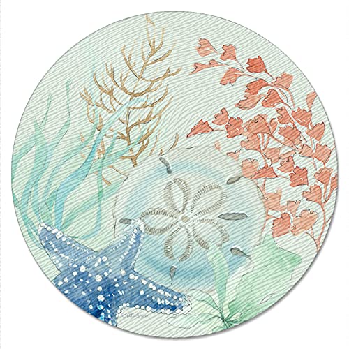 CounterArt Seaside 4mm Heat Tolerant Tempered Glass Lazy Susan Turntable 13" Diameter Cake Plate Condiment Caddy Pizza Server