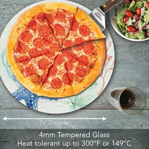 CounterArt Seaside 4mm Heat Tolerant Tempered Glass Lazy Susan Turntable 13" Diameter Cake Plate Condiment Caddy Pizza Server