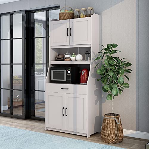 P PURLOVE One-Body Kitchen Pantry Cabinet Storage Cabinet with Cabinet and Adjustable Shelf Space Saving Cupboard Cabinet for Kitchen, Garage, Pantry, Office,Antique White