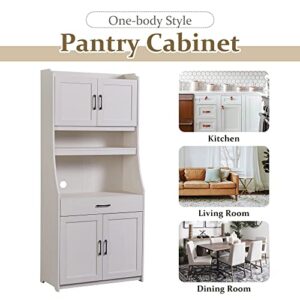 P PURLOVE One-Body Kitchen Pantry Cabinet Storage Cabinet with Cabinet and Adjustable Shelf Space Saving Cupboard Cabinet for Kitchen, Garage, Pantry, Office,Antique White