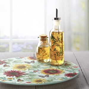 CounterArt Sunflower Splendor 4mm Heat Tolerant Tempered Glass Lazy Susan Turntable 13" Diameter Cake Plate Condiment Caddy Pizza Server