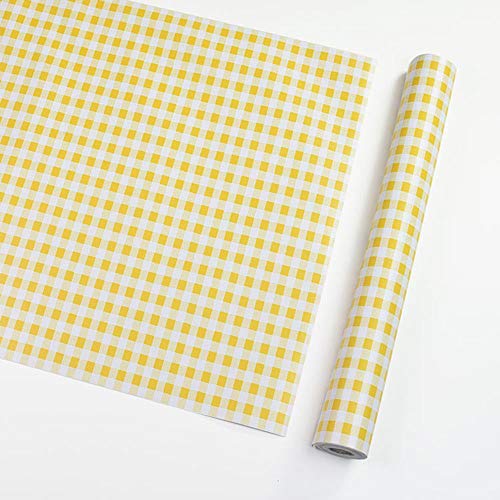 Taogift Self Adhesive Vinyl White and Yellow Geometric Plaid Contact Paper Shelf Liner Dresser Drawer Cabinets Liner Furniture Wall Paper Sticker Removable (17.7x117 Inches)