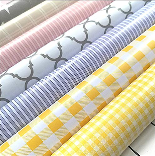 Taogift Self Adhesive Vinyl White and Yellow Geometric Plaid Contact Paper Shelf Liner Dresser Drawer Cabinets Liner Furniture Wall Paper Sticker Removable (17.7x117 Inches)