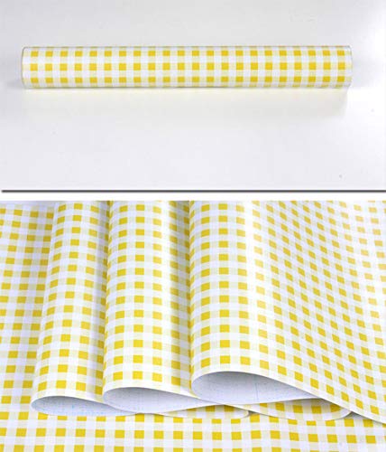 Taogift Self Adhesive Vinyl White and Yellow Geometric Plaid Contact Paper Shelf Liner Dresser Drawer Cabinets Liner Furniture Wall Paper Sticker Removable (17.7x117 Inches)