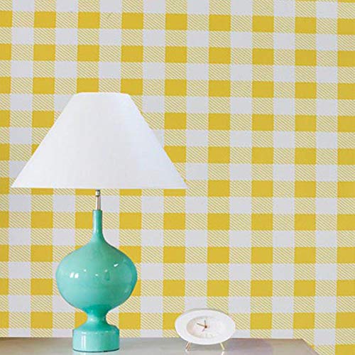 Taogift Self Adhesive Vinyl White and Yellow Geometric Plaid Contact Paper Shelf Liner Dresser Drawer Cabinets Liner Furniture Wall Paper Sticker Removable (17.7x117 Inches)