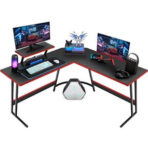 homall l shaped gaming desk computer corner desk pc gaming desk table with large monitor riser stand for home office sturdy writing workstation (black,51 inch)