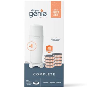 Diaper Genie Registry Gift Set | Includes Diaper Genie Complete Diaper Pail, 8 Refill Bags, 1 Carbon Filter | Perfect Starter Kit