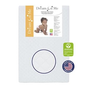 dream on me holly 3” fiber portable, greenguard gold certified, waterproof vinyl cover, lightweight mini crib mattress, white