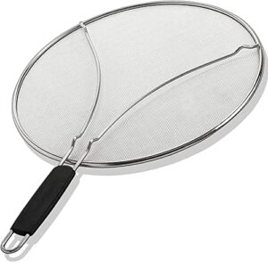 bergkoch splatter screen for frying pan – 13 inch stainless steel grease splatter guard – cover oil splash when sizzling bacon, cooking fried chicken or popcorn