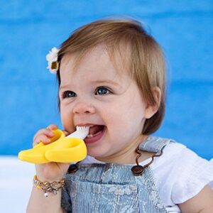 Baby Banana Yellow Banana Infant Toothbrush, Easy to Hold, Made in the USA, Train Infants Babies and Toddlers for Oral Hygiene, Teether Effect for Sore Gums, 4.33" x 0.39" x 7.87"