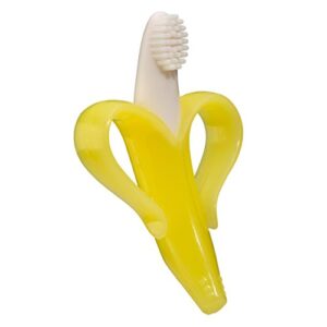 Baby Banana Yellow Banana Infant Toothbrush, Easy to Hold, Made in the USA, Train Infants Babies and Toddlers for Oral Hygiene, Teether Effect for Sore Gums, 4.33" x 0.39" x 7.87"