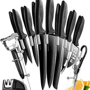 Home Hero Kitchen Knife Set, Steak Knife Set & Kitchen Utility Knives - Ultra-Sharp High Carbon Stainless Steel Knives with Ergonomic Handles (17 Pc Set, Black)