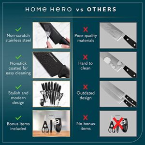 Home Hero Kitchen Knife Set, Steak Knife Set & Kitchen Utility Knives - Ultra-Sharp High Carbon Stainless Steel Knives with Ergonomic Handles (17 Pc Set, Black)